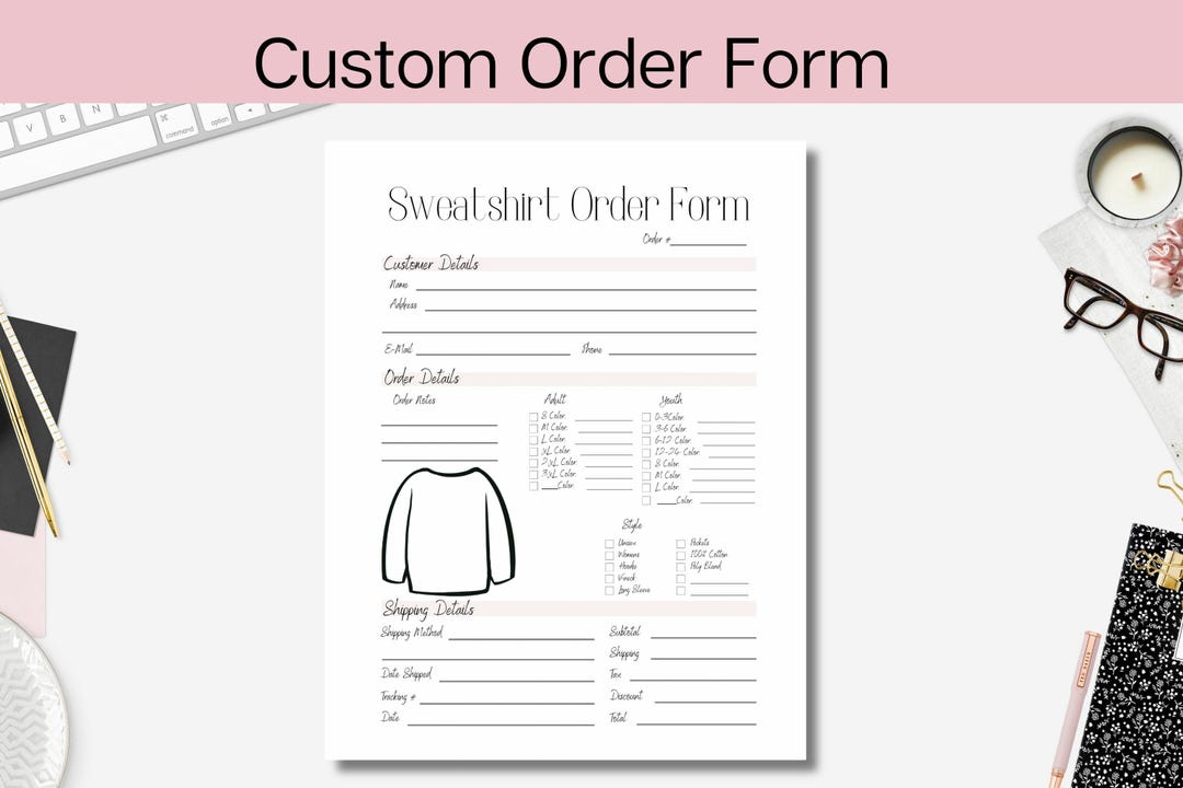 Editable Pink Sweatshirt Order Form Bundle | Canva Template for Custom ...