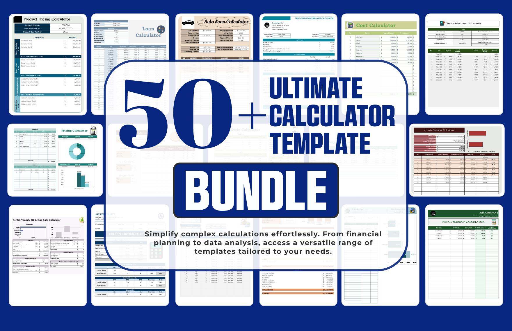 50+ Ultimate Excel Calculator Bundle - Financial, Real Estate Business ...