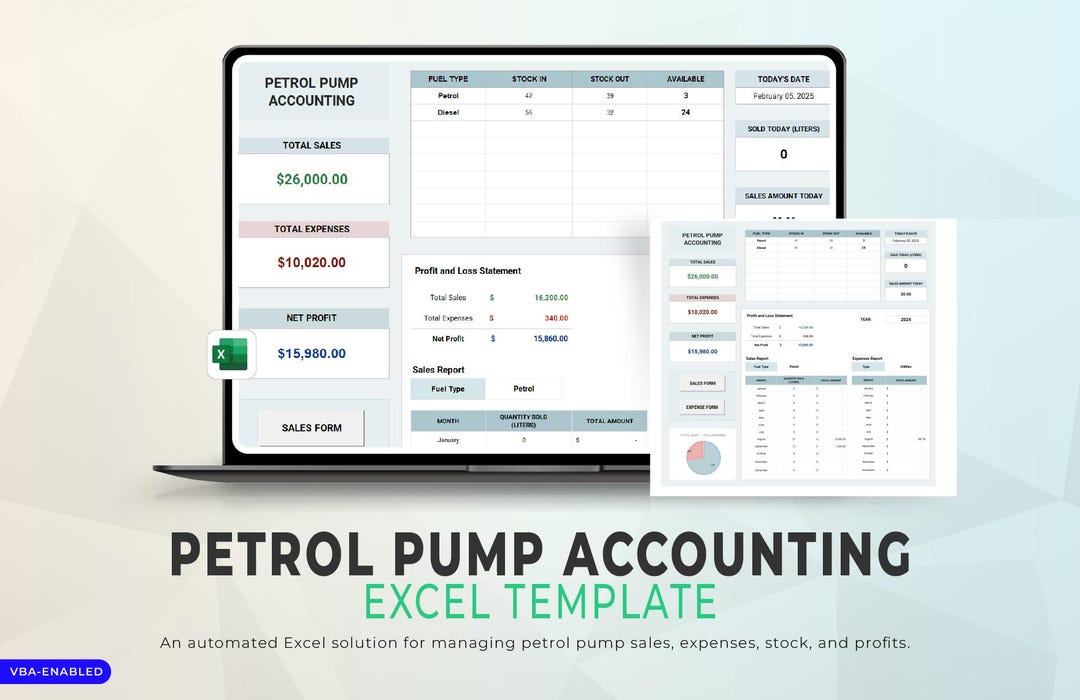 Gas Station Petrol Pump Accounting Excel Template - Automated Fuel ...