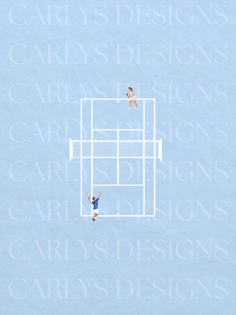 Minimalist Tennis Art Print: Modern Blue Tennis Court (digital Download ...