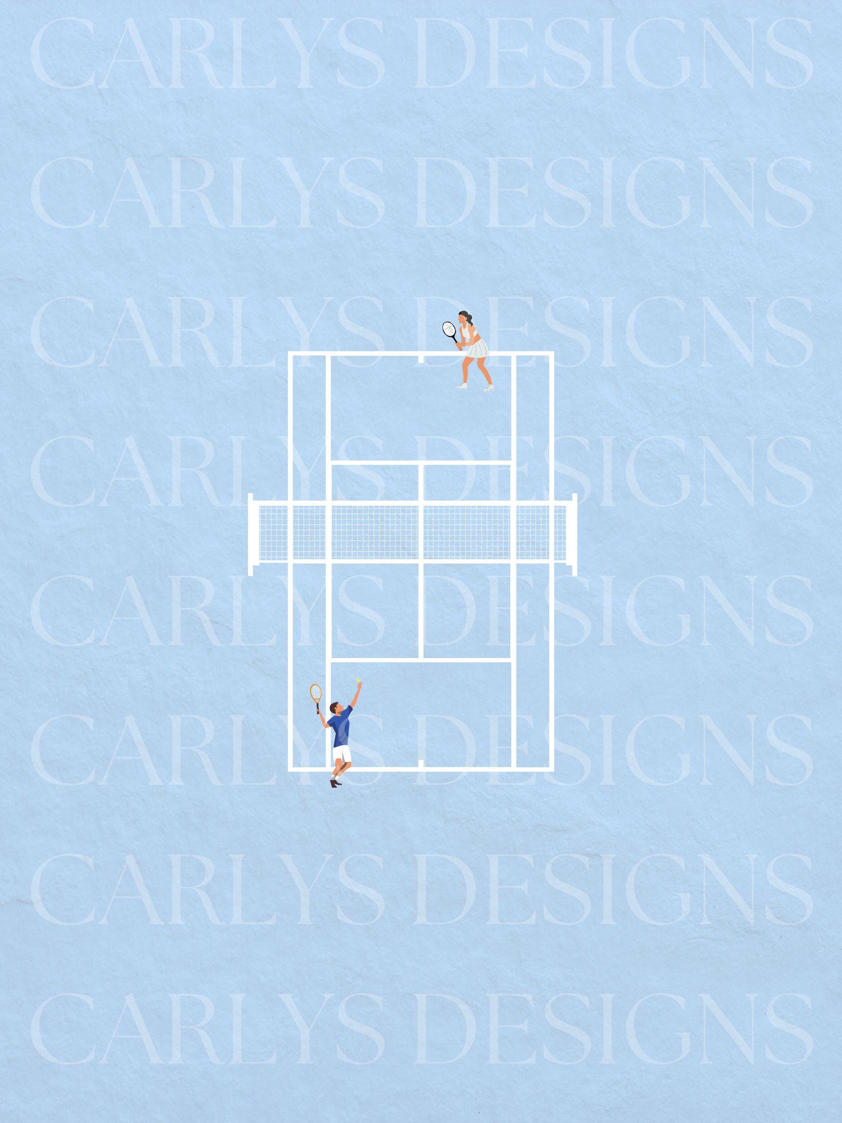 Minimalist Tennis Art Print: Modern Blue Tennis Court (digital Download ...