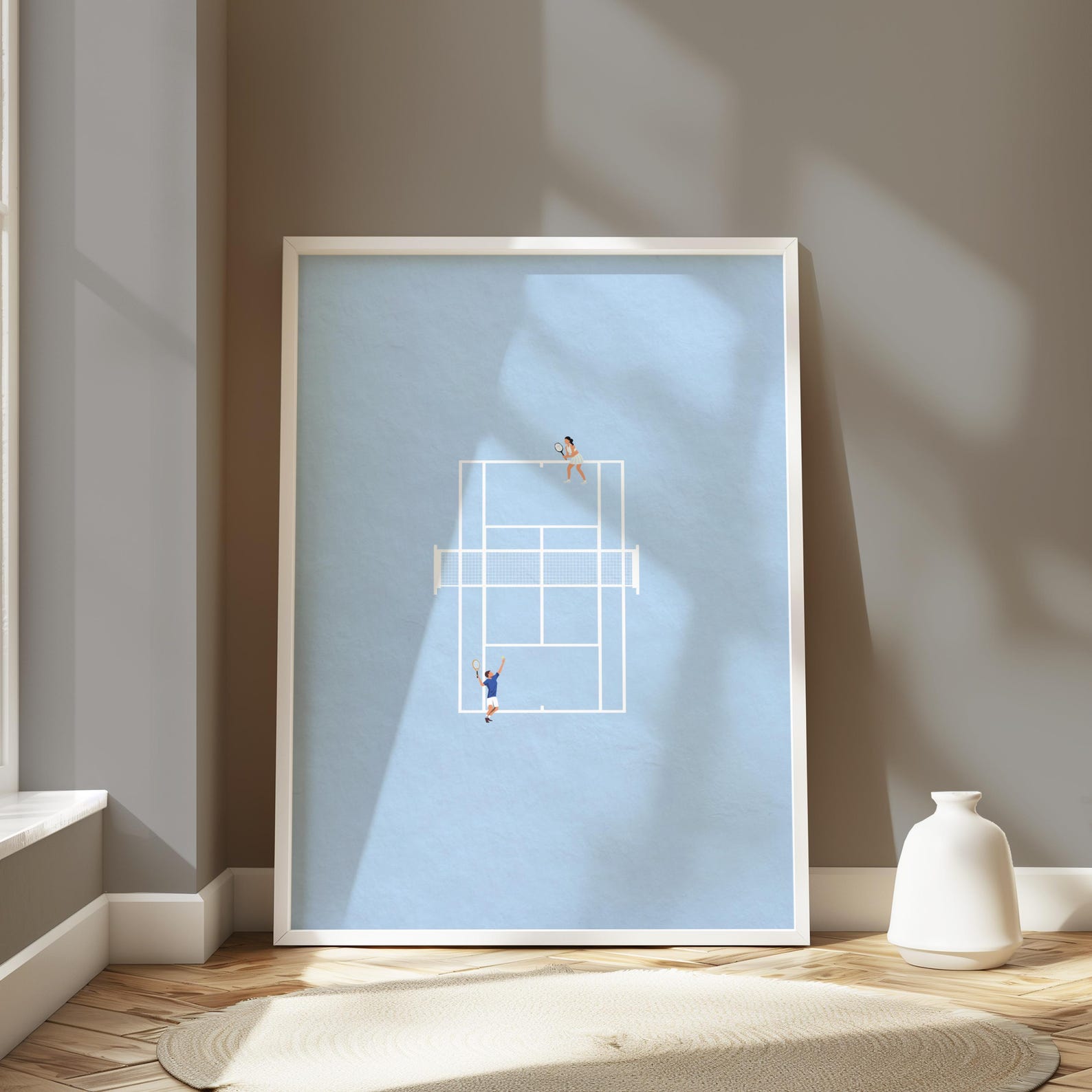 Minimalist Tennis Art Print: Modern Blue Tennis Court (digital Download ...