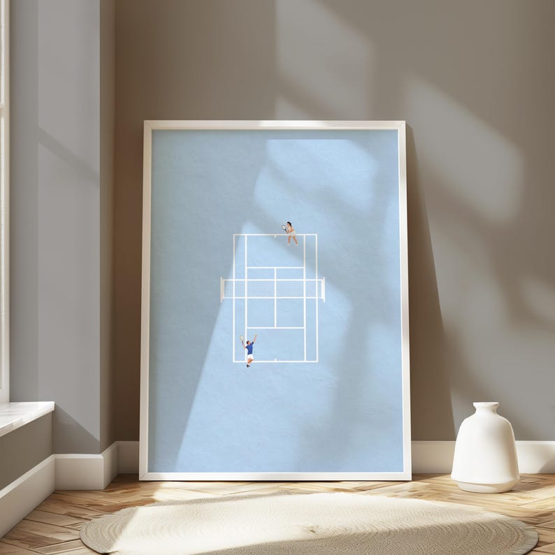 Minimalist Tennis Art Print: Modern Blue Tennis Court (digital Download ...