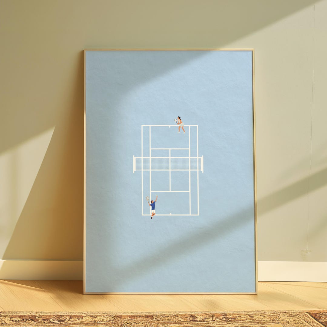 Minimalist Tennis Art, Blue Tennis Poster, Tennis Wall Art, Simple ...