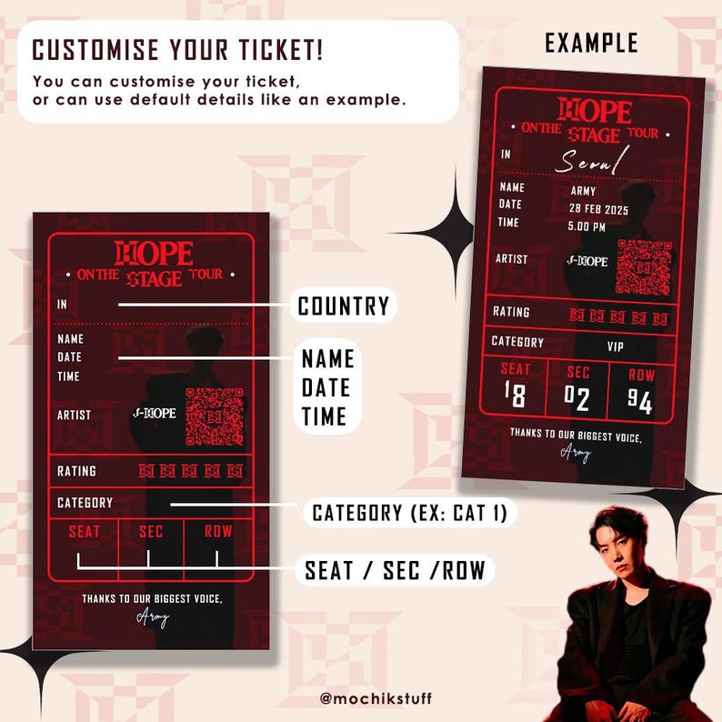 Jhope Hope on the Stage Tour Concert Ticket Template | J-hope Hobi ...