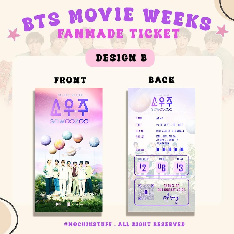 Bangtan Boys Bts Movie Weeks Ticket Editable Template Digital Download ...