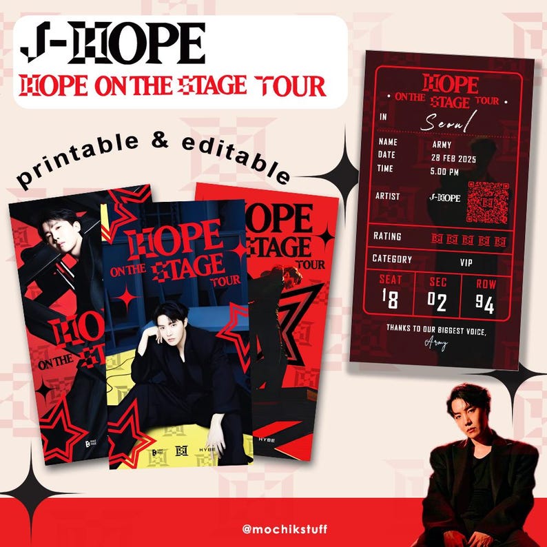 Jhope Hope on the Stage Tour Concert Ticket Template | J-hope Hobi ...