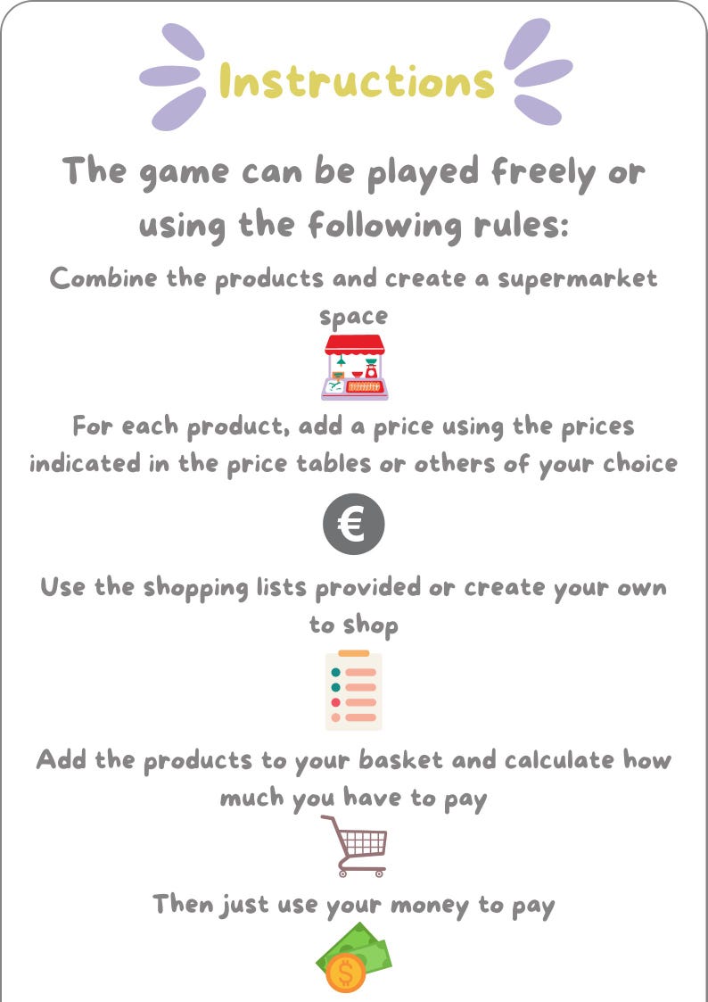 Supermarket Game, Money Game, Printable Preschool , Printable ...