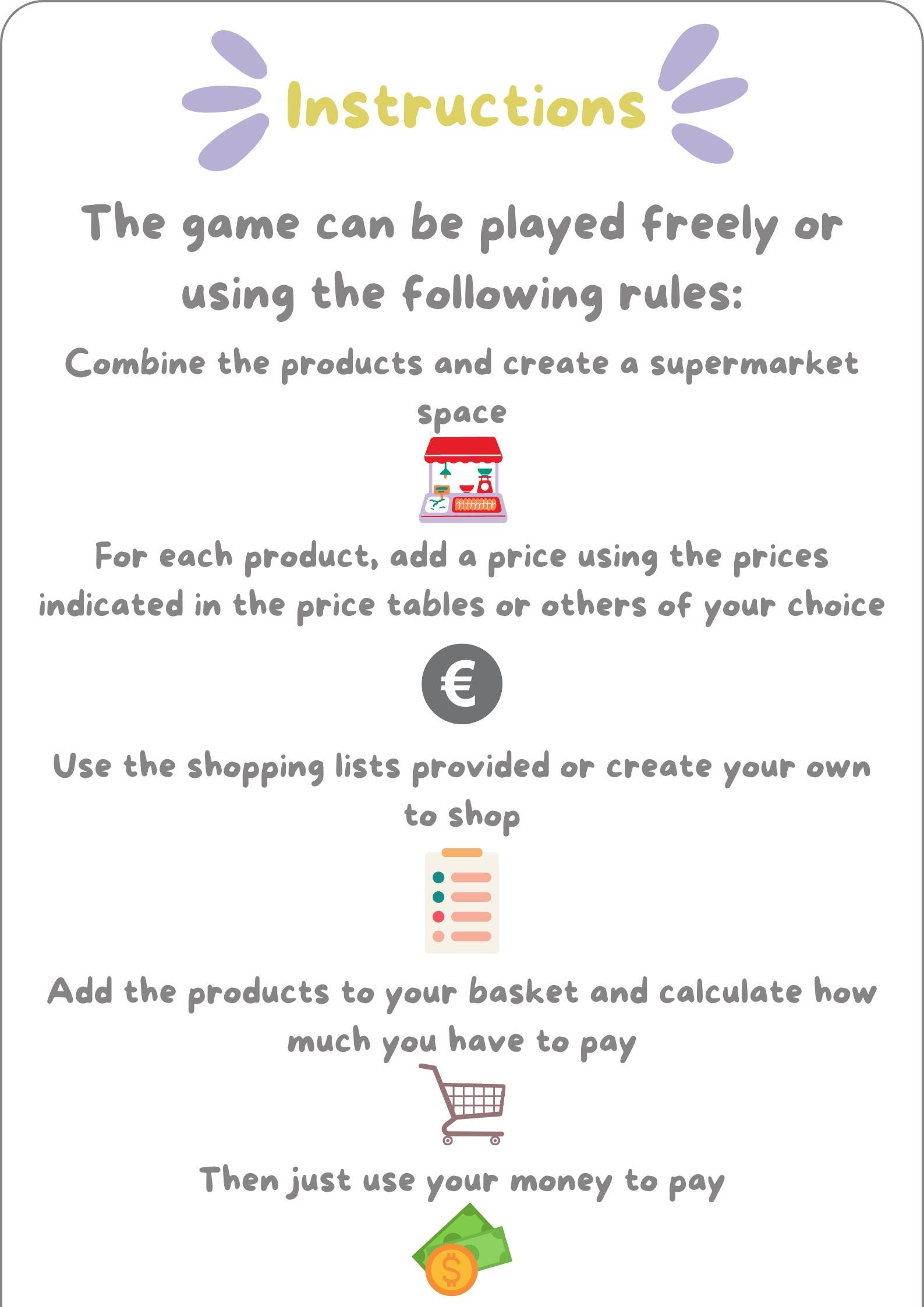 Supermarket Game, Money Game, Printable Preschool , Printable ...