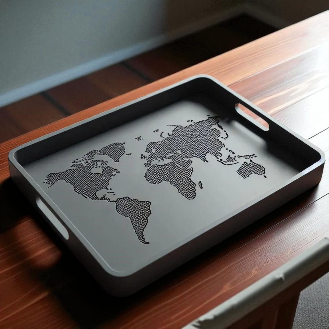 One World Tray Modern Designer Tray With 3D Relief of Continents Unique ...