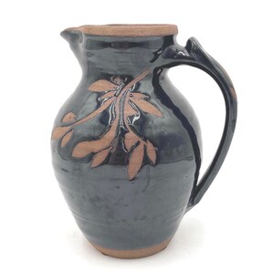 Vintage Black Pottery Pitcher Black Glaze Over Clay Vase Hand Made ...