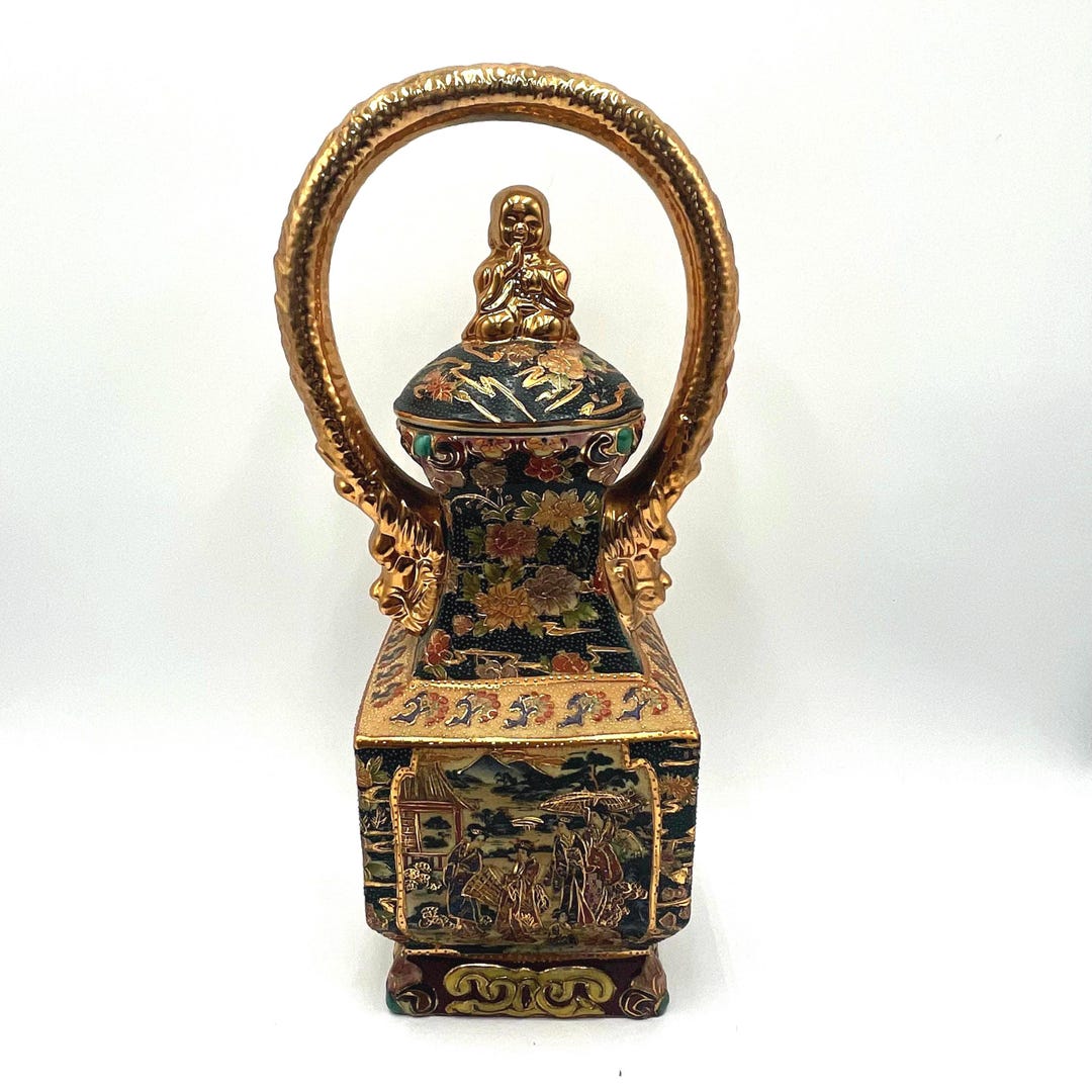 Vintage Royal Satsuma Vase: Gold Gilded Urn With Buddha Lid - Etsy