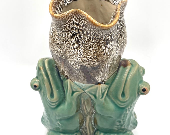 RARE 9.75 Vintage Majolica Frog Vase Japan With Two Large Frogs ...