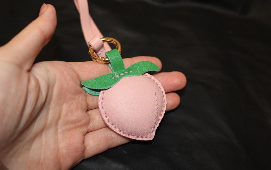 Handmade Leather Peach Bag Charm, Leather Peach Fruit Purse Charm, Pink ...