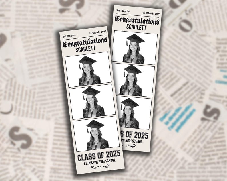 Graduation Photobooth Template Class of 2025 2x6 Strip Old Newspaper ...