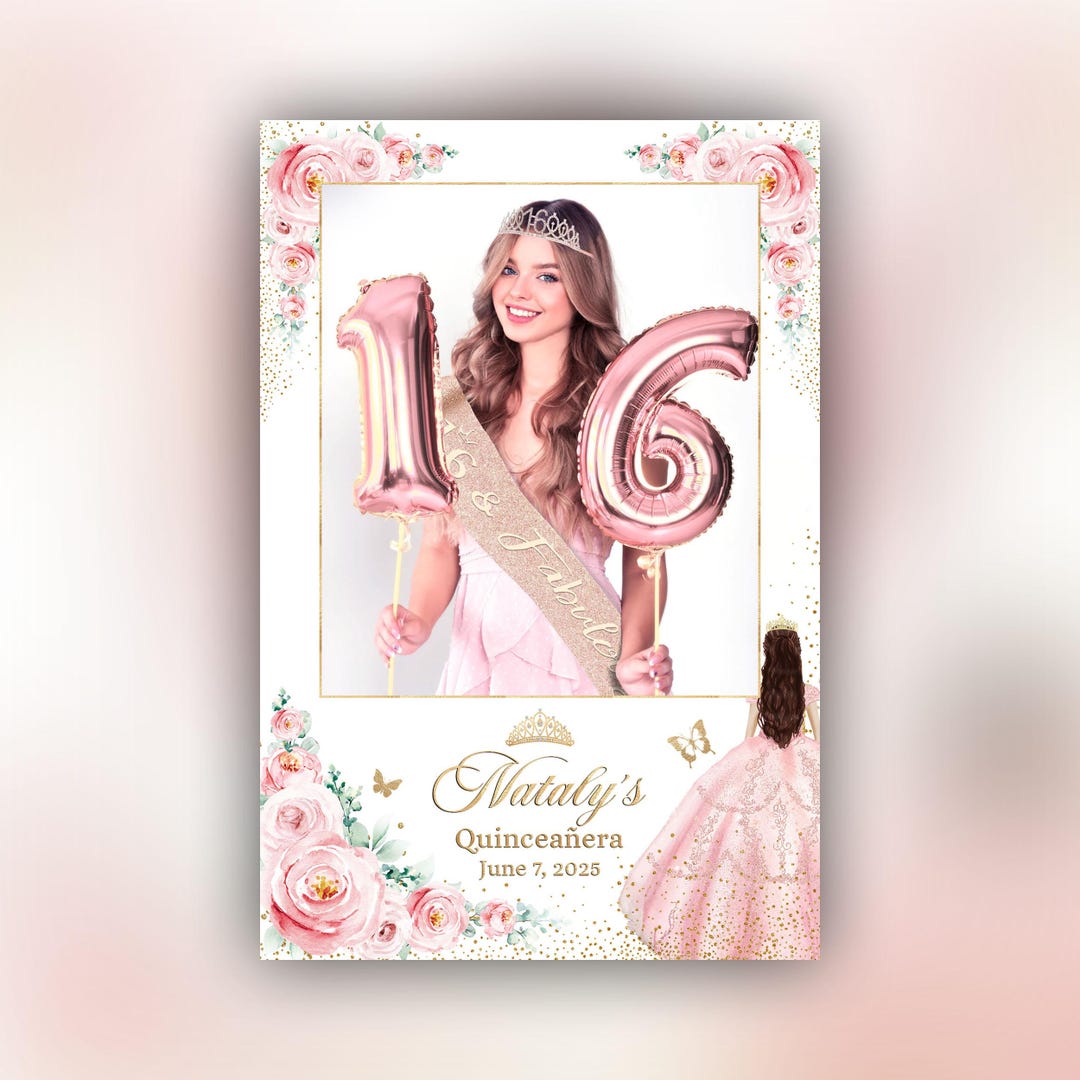 Blush Pink Quinceañera Photobooth Template 2x6 Strip Rose Gold ...
