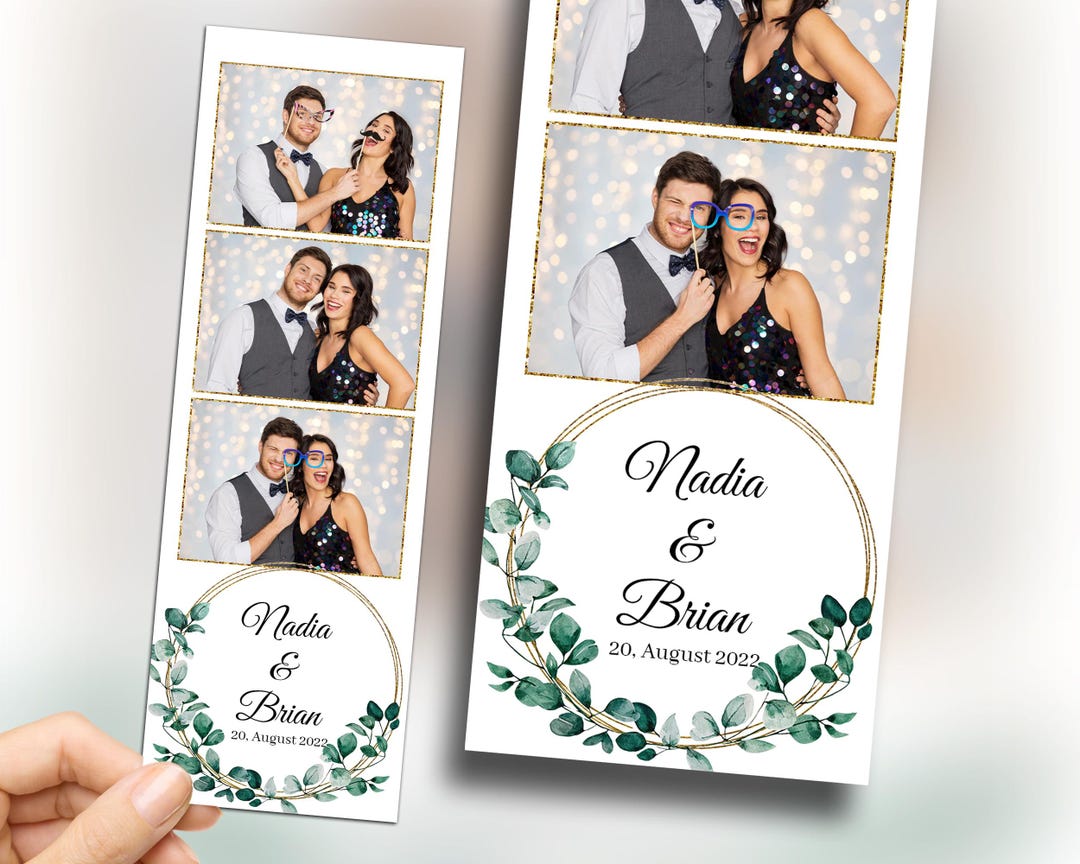 Wedding Photobooth Template 2x6 Strip Greenary With Gold Borders ...