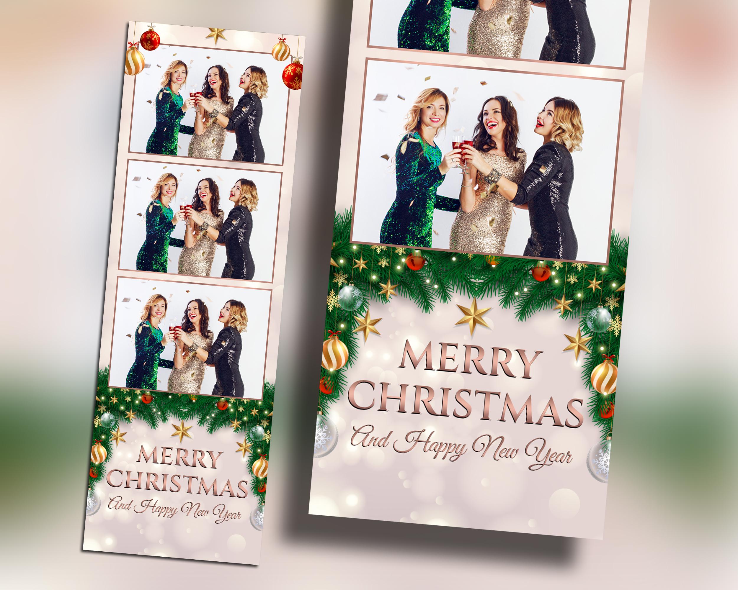 Christmas Photobooth Template Rose Gold Green 2x6 Happy Holidays Party ...