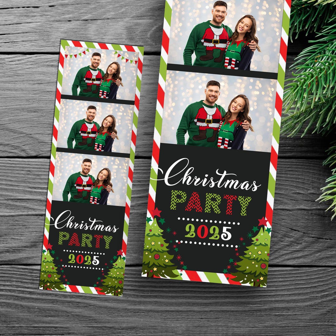 Christmas Photo Booth Template in Charcoal Gray, Red, Green, and Blue ...