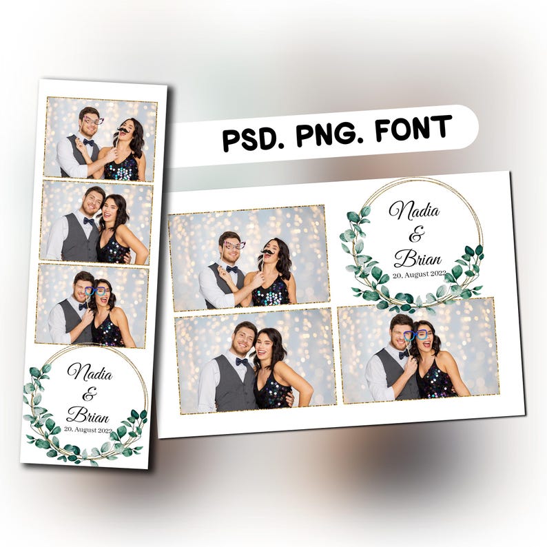 Wedding Photobooth Template Bundle in Greenery With Gold Borders 2x6 ...