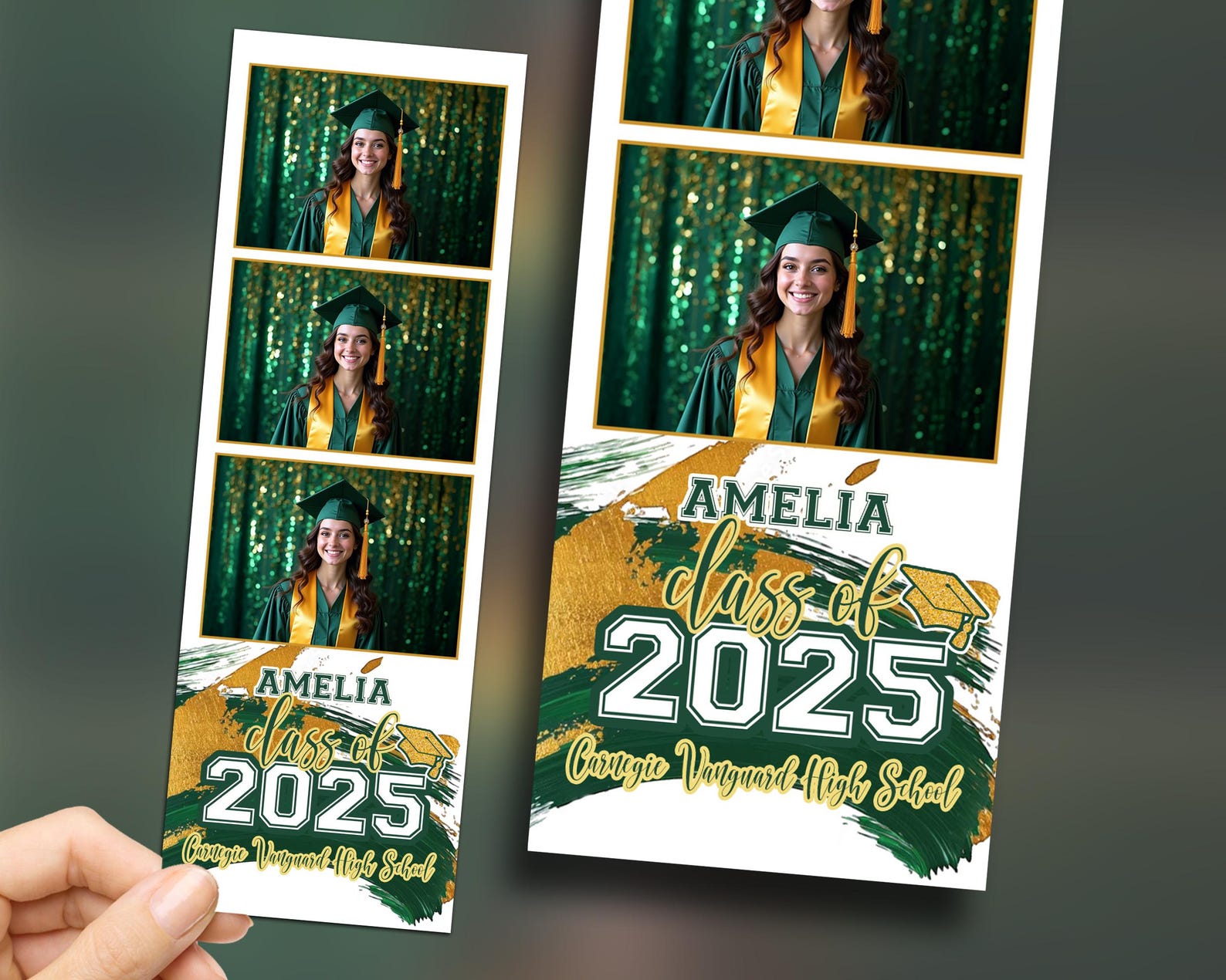 Graduation Photobooth Template Green and Gold Class of 2026 Prom 2x6 ...
