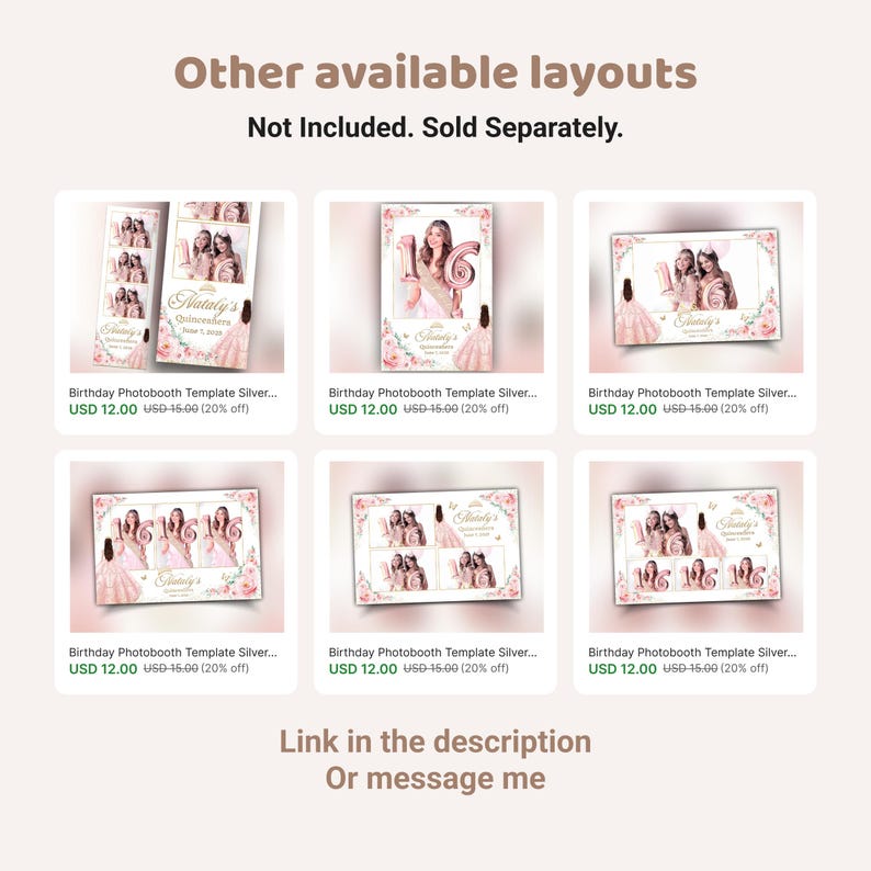Blush Pink Quinceañera Photobooth Template 2x6 Strip Rose Gold ...