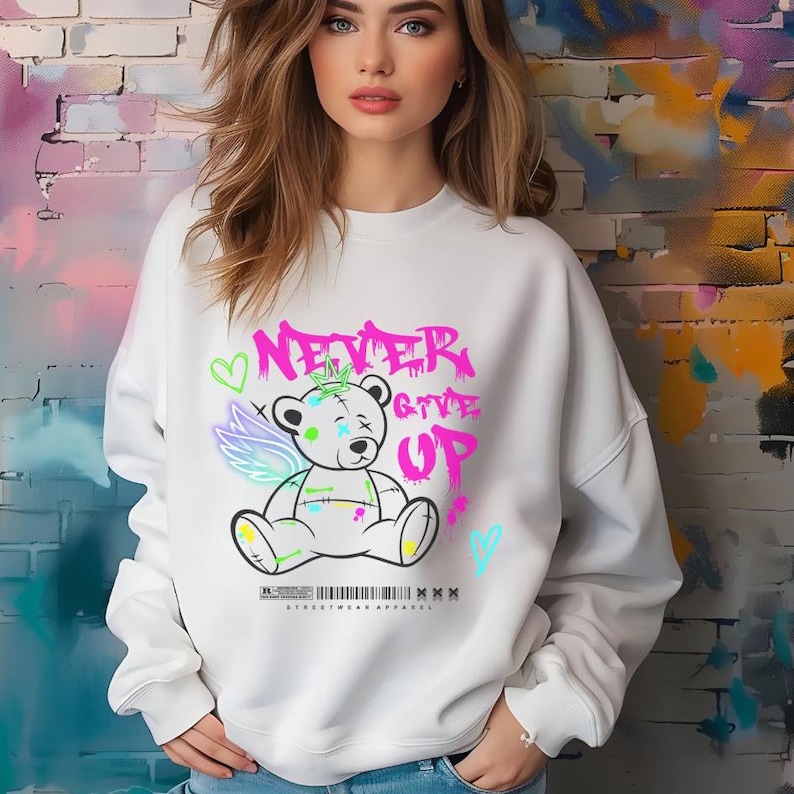 Positive Affirmation Motivational Sweatshirt,street Style Graffiti Bear ...