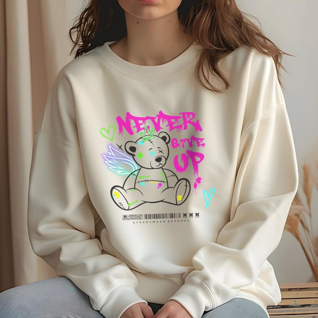 Positive Affirmation Motivational Sweatshirt,street Style Graffiti Bear ...