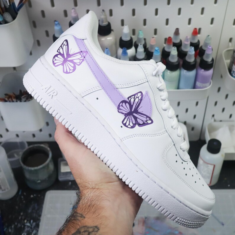 Custom Air Force 1 Custom Metallic Purple Butterfly Hand Painted ...