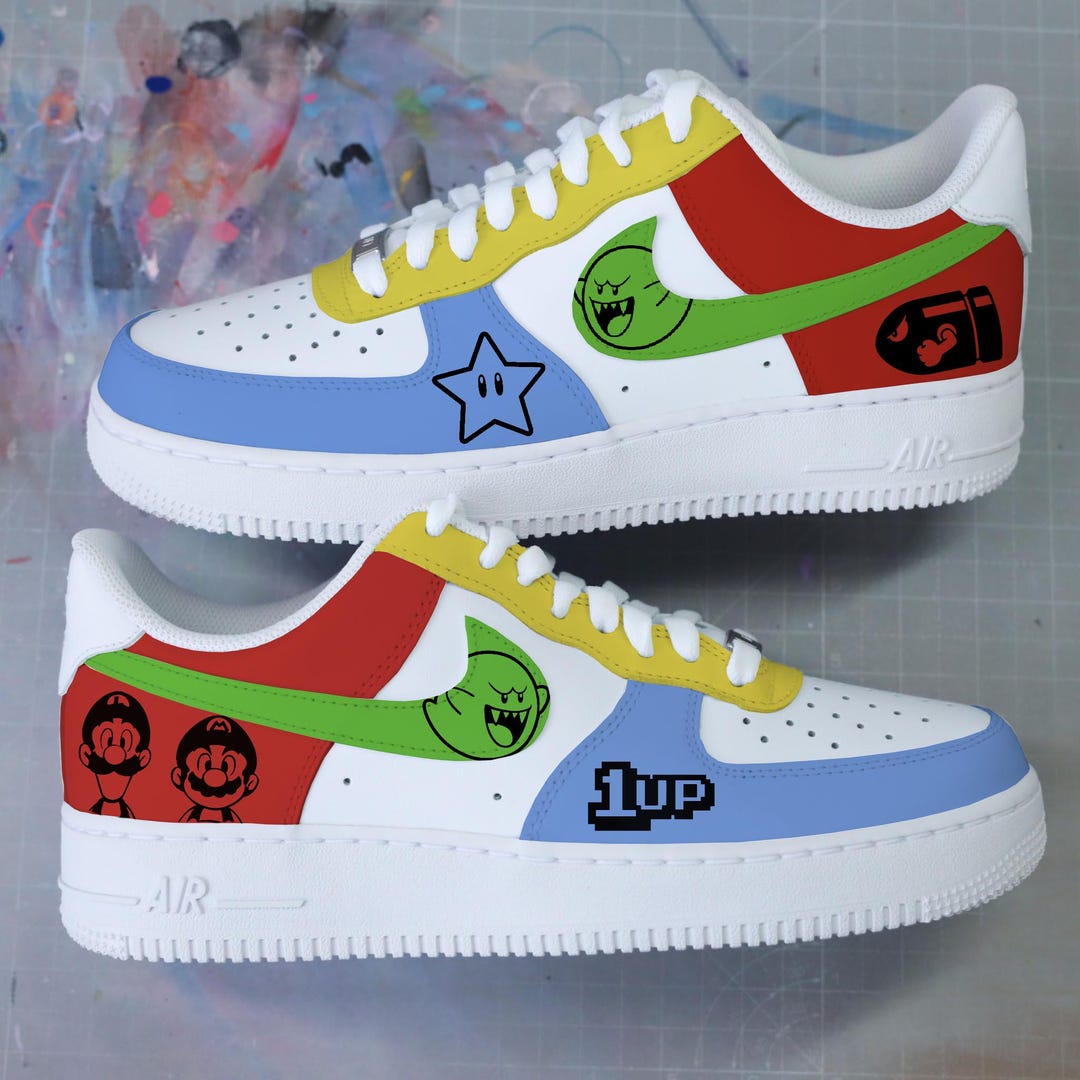 Air Force 1 Custom Custom Sneakers Hand Painted Drawing Super Mario and ...