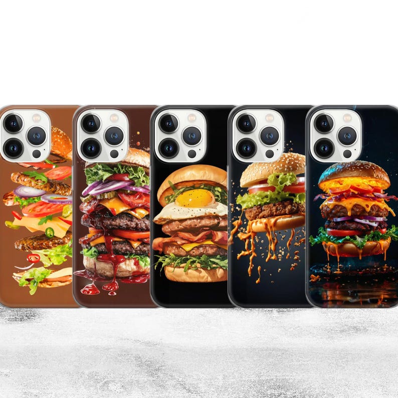 Burger Phone Case Street Food Cover for iPhone 16e, 15, 14, 13, 12, 11 ...