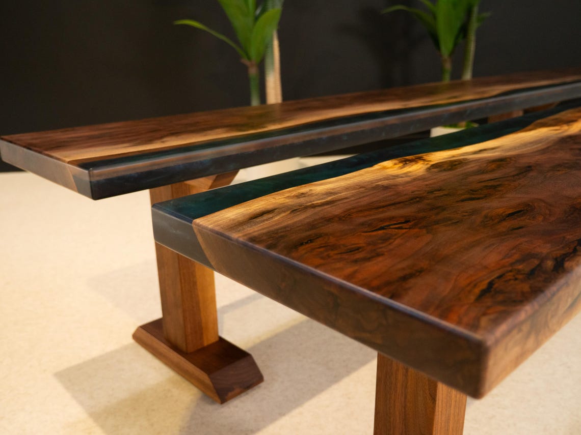 Spalted Walnut Epoxy Benches - Live Edge Design - Etsy