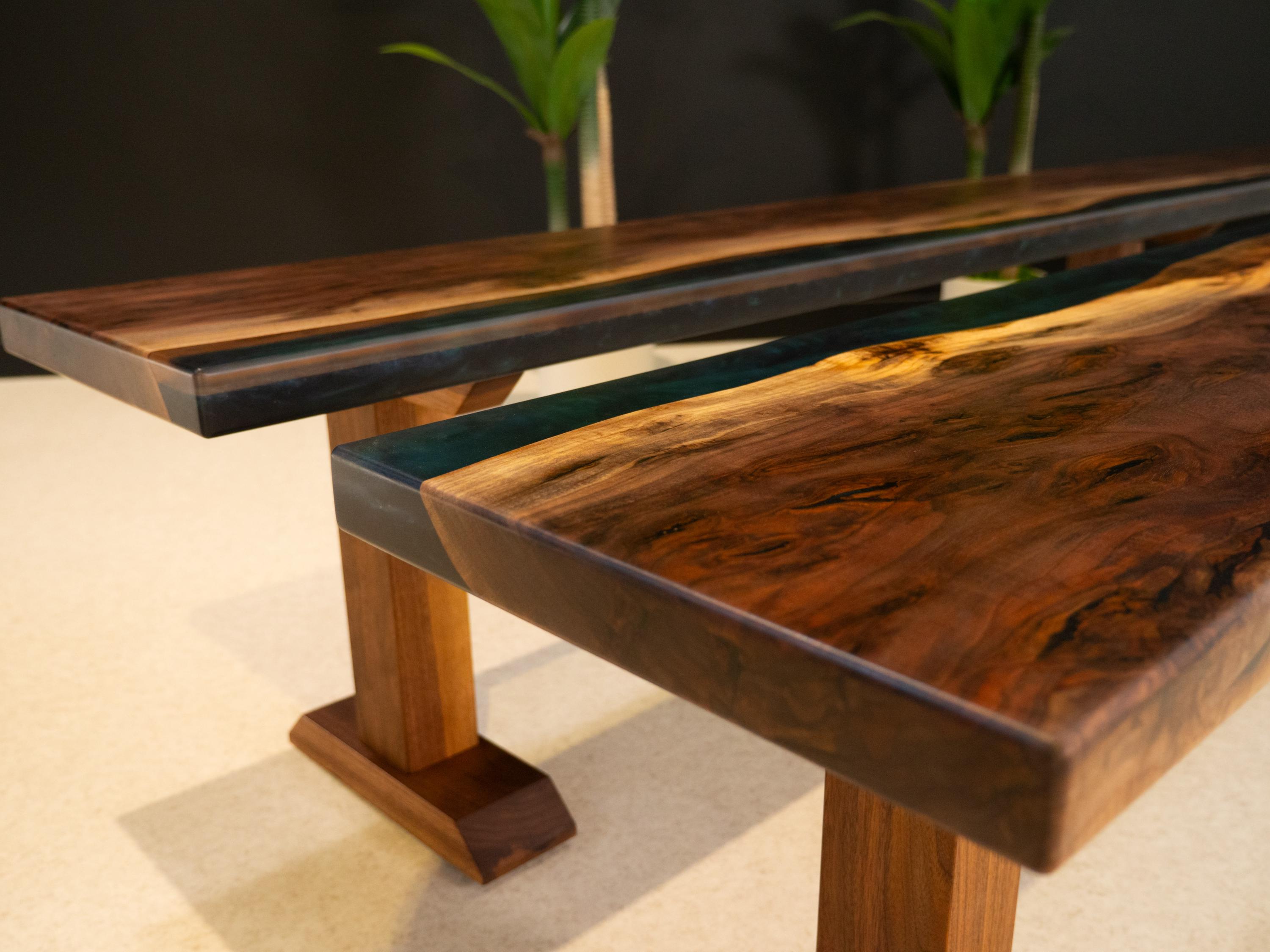 Spalted Walnut Epoxy Benches - Live Edge Design - Etsy