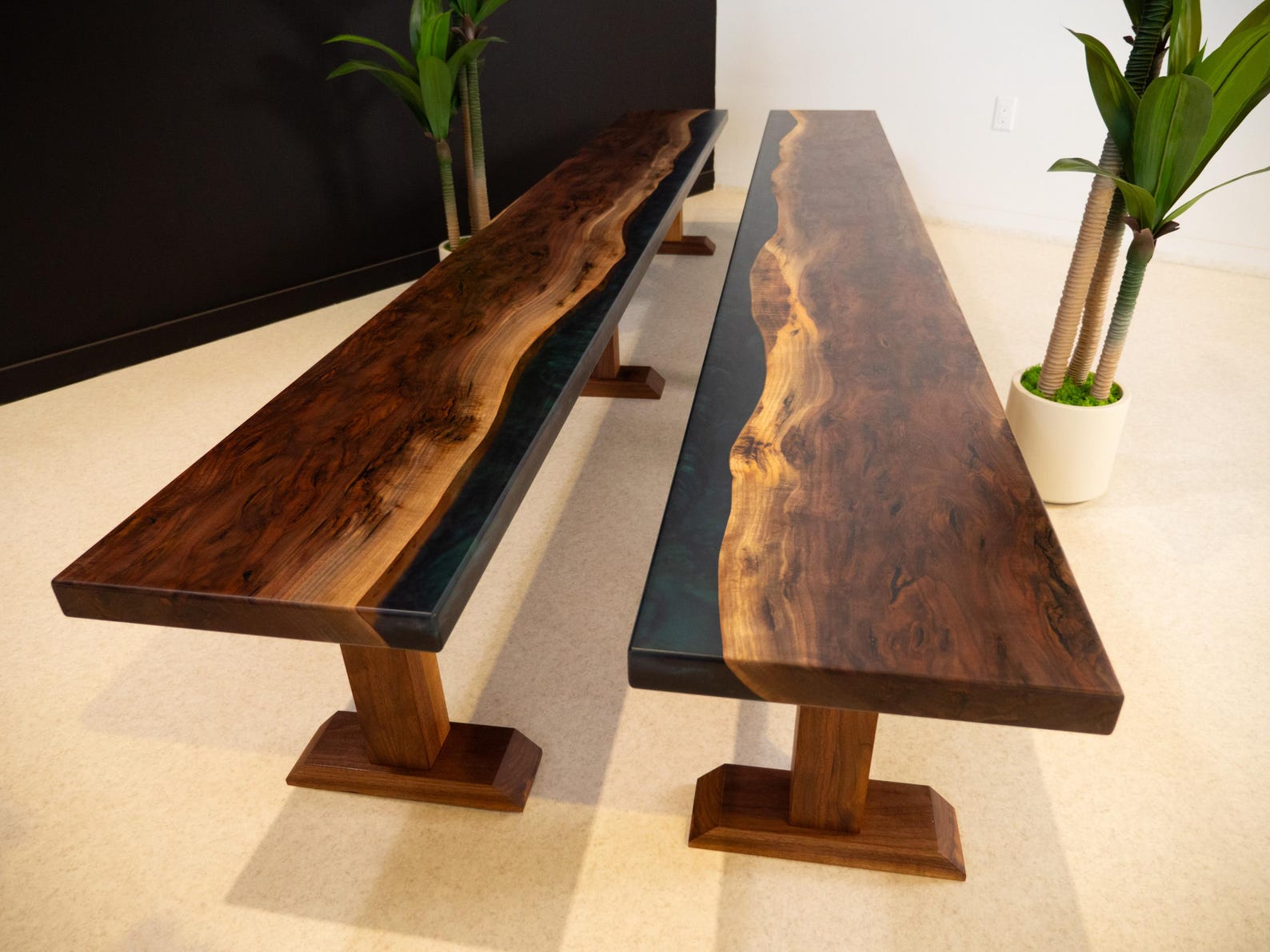 Spalted Walnut Epoxy Benches - Live Edge Design - Etsy
