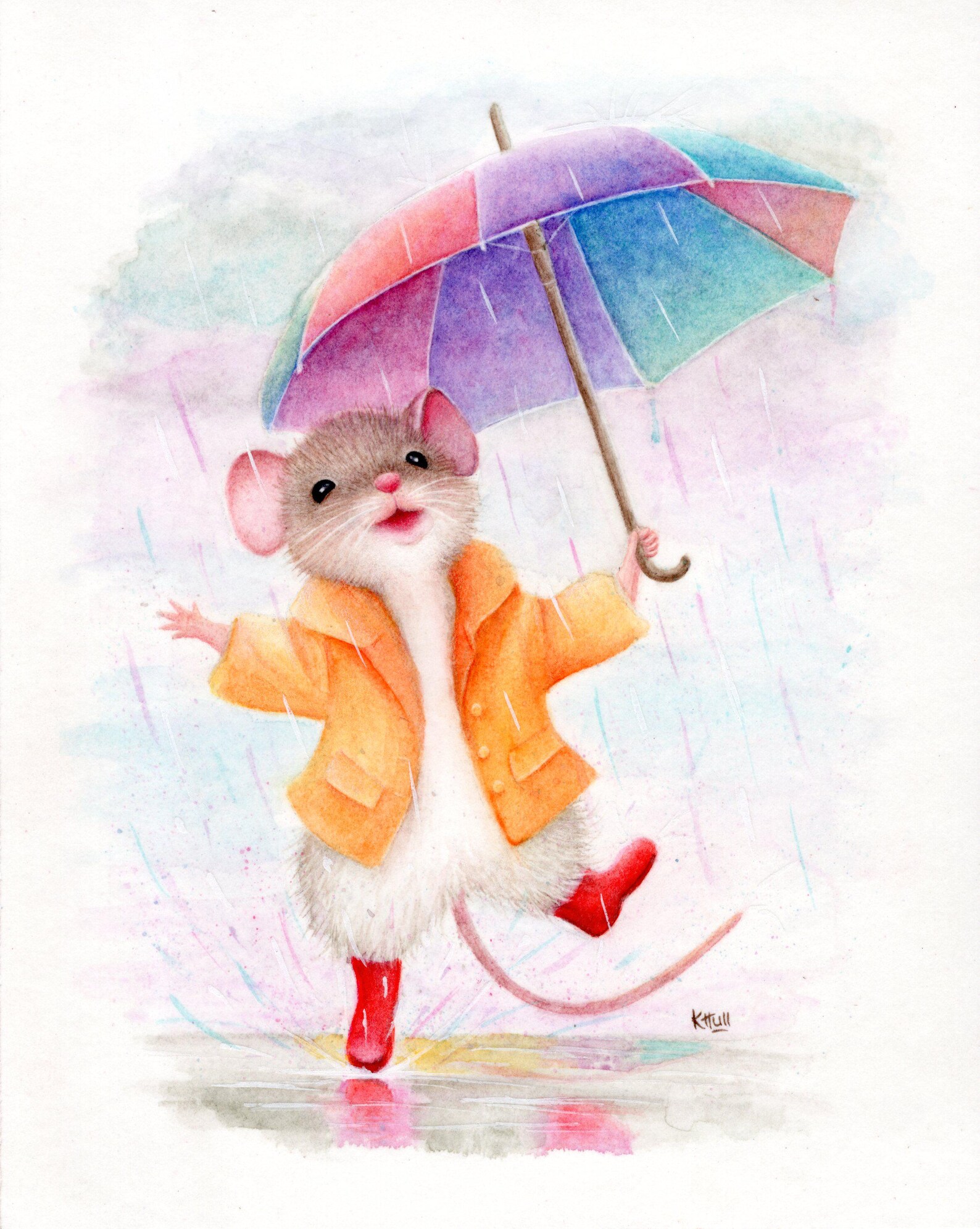 Sebastian Singing in the Rain Watercolour Coloured Pencil Original ...