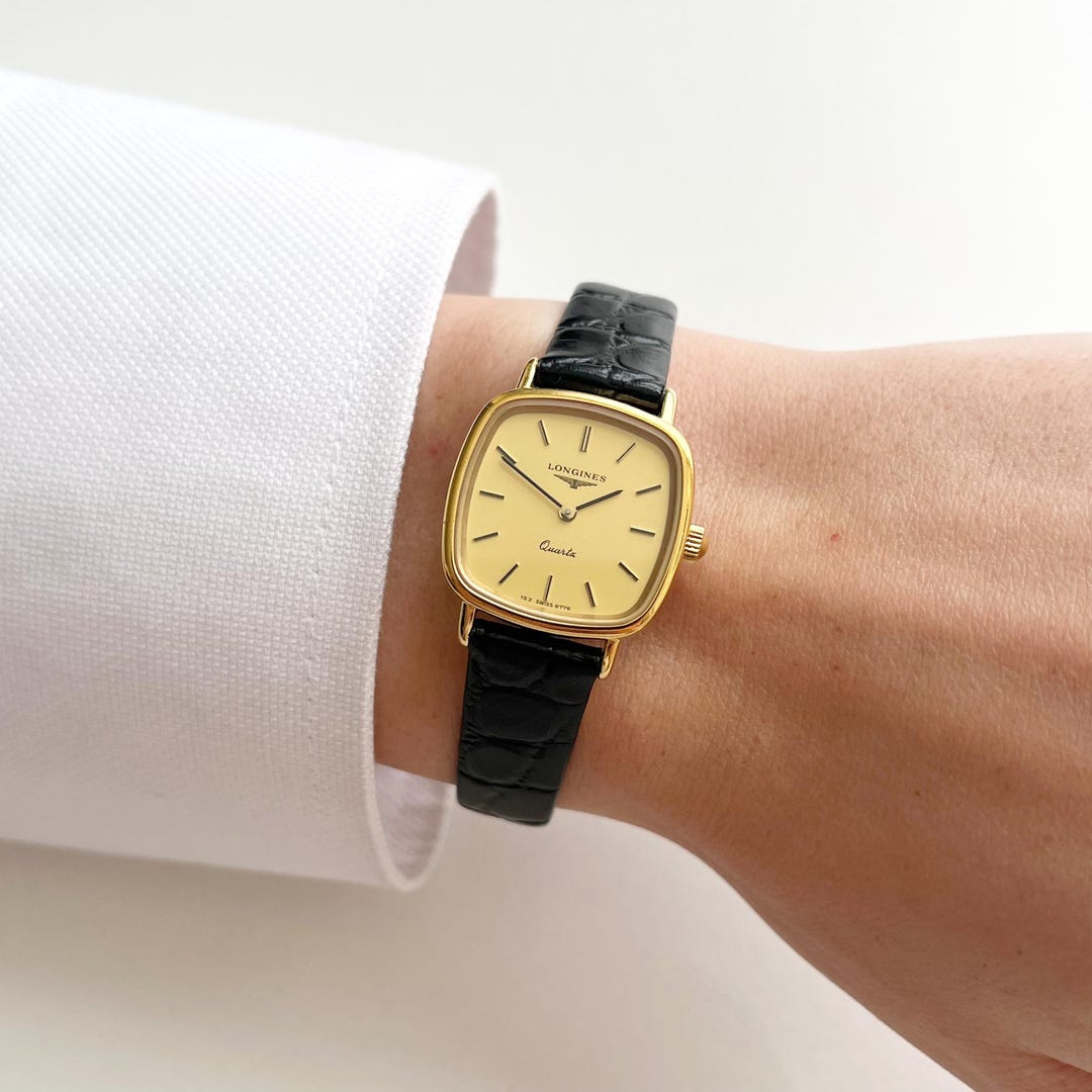 Longines Women’s Gold Square Vintage Watch, Gift Box, Leather Band ...