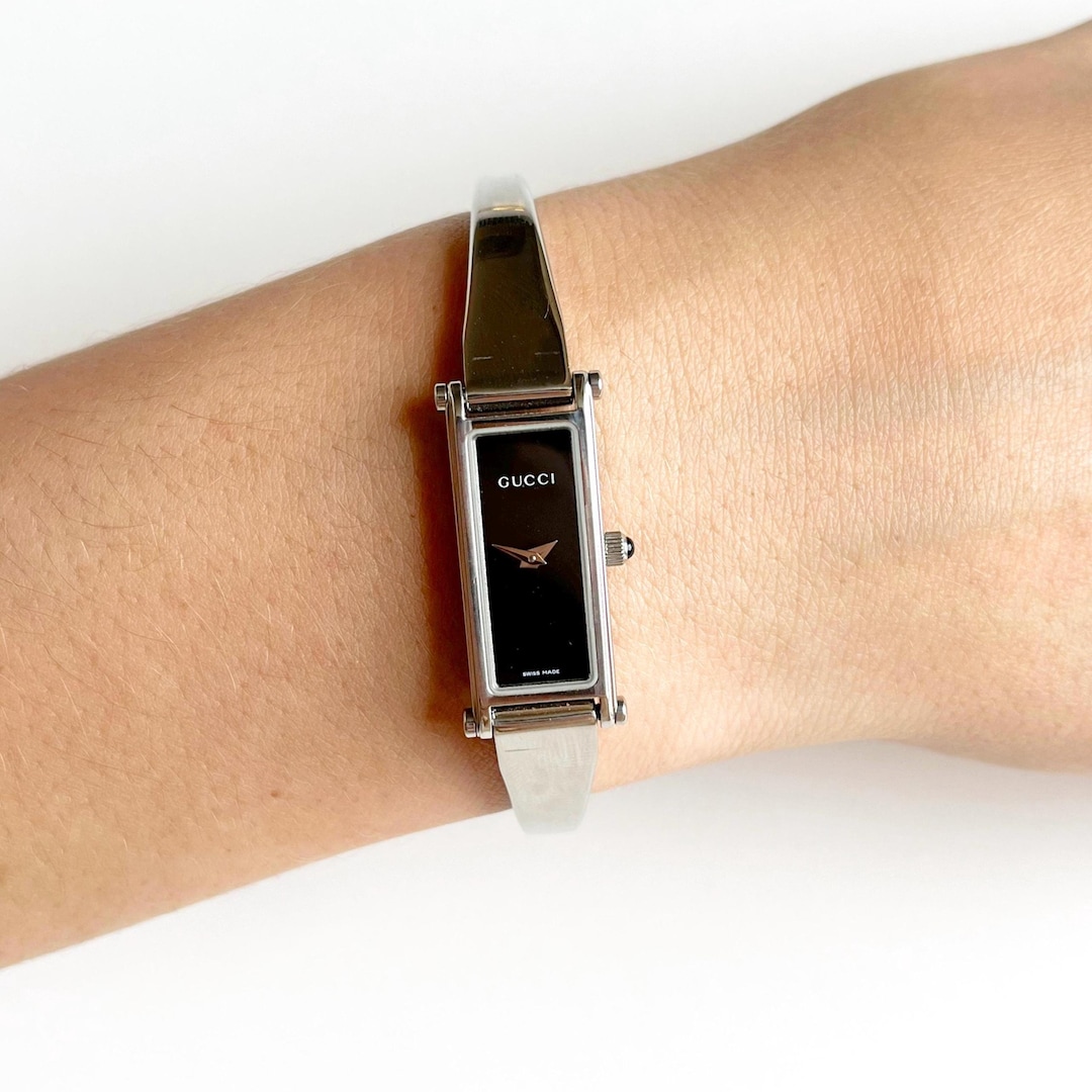 Vintage 1990s Ladies' Silver Gucci 1500L Bangle Quartz Watch With ...