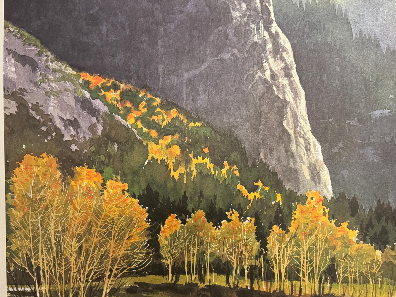 Yosemite Sentinel Rock Autumn Watercolor Lithograph Print Ben Kudo Art ...
