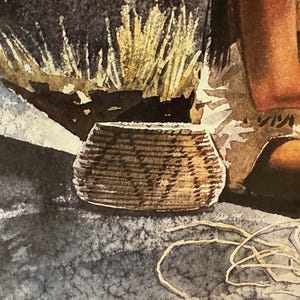 Watercolor Lithograph: “miwok Maiden Weaving Basket Under Spreading Oak ...