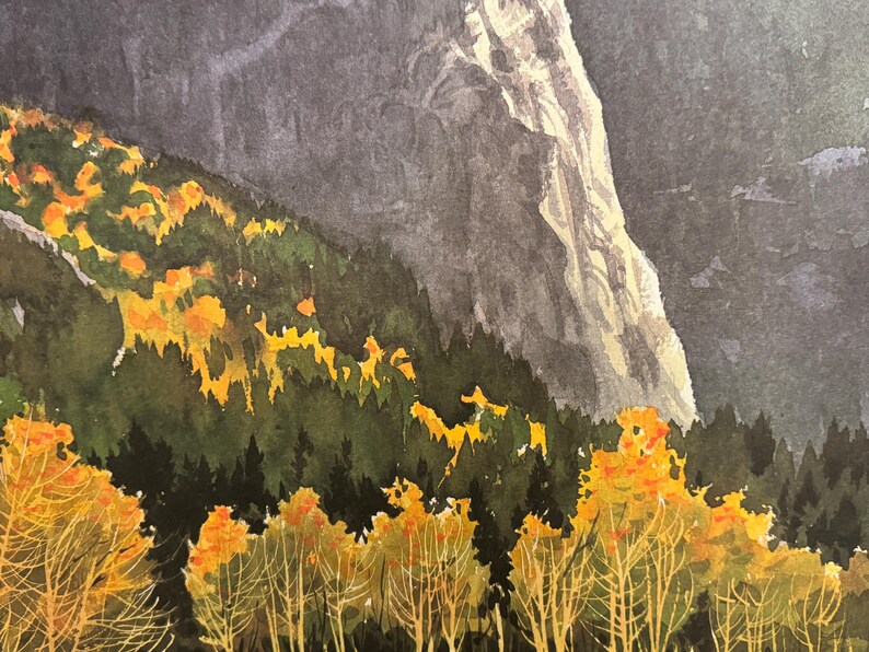 Yosemite Sentinel Rock Autumn Watercolor Lithograph Print Ben Kudo Art ...