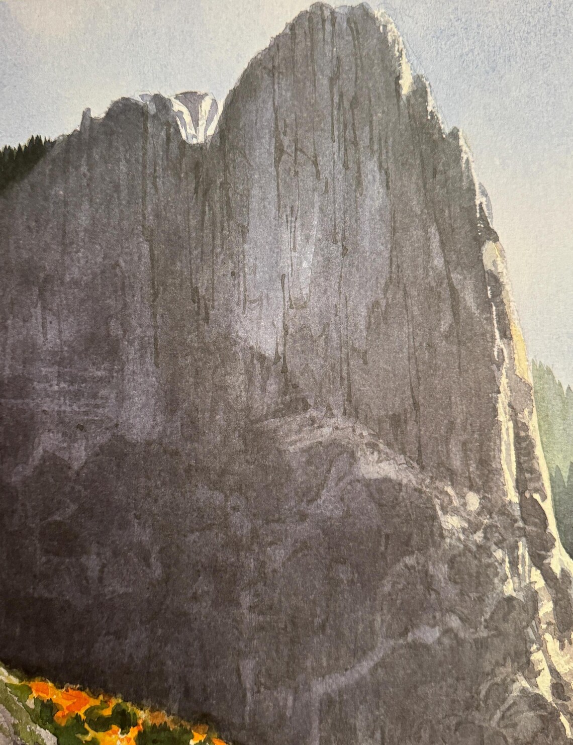 Yosemite Sentinel Rock Autumn Watercolor Lithograph Print Ben Kudo Art ...