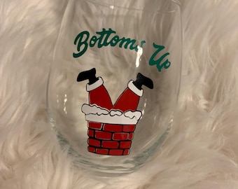 Bottoms Up! Santa Wine Glass - Etsy
