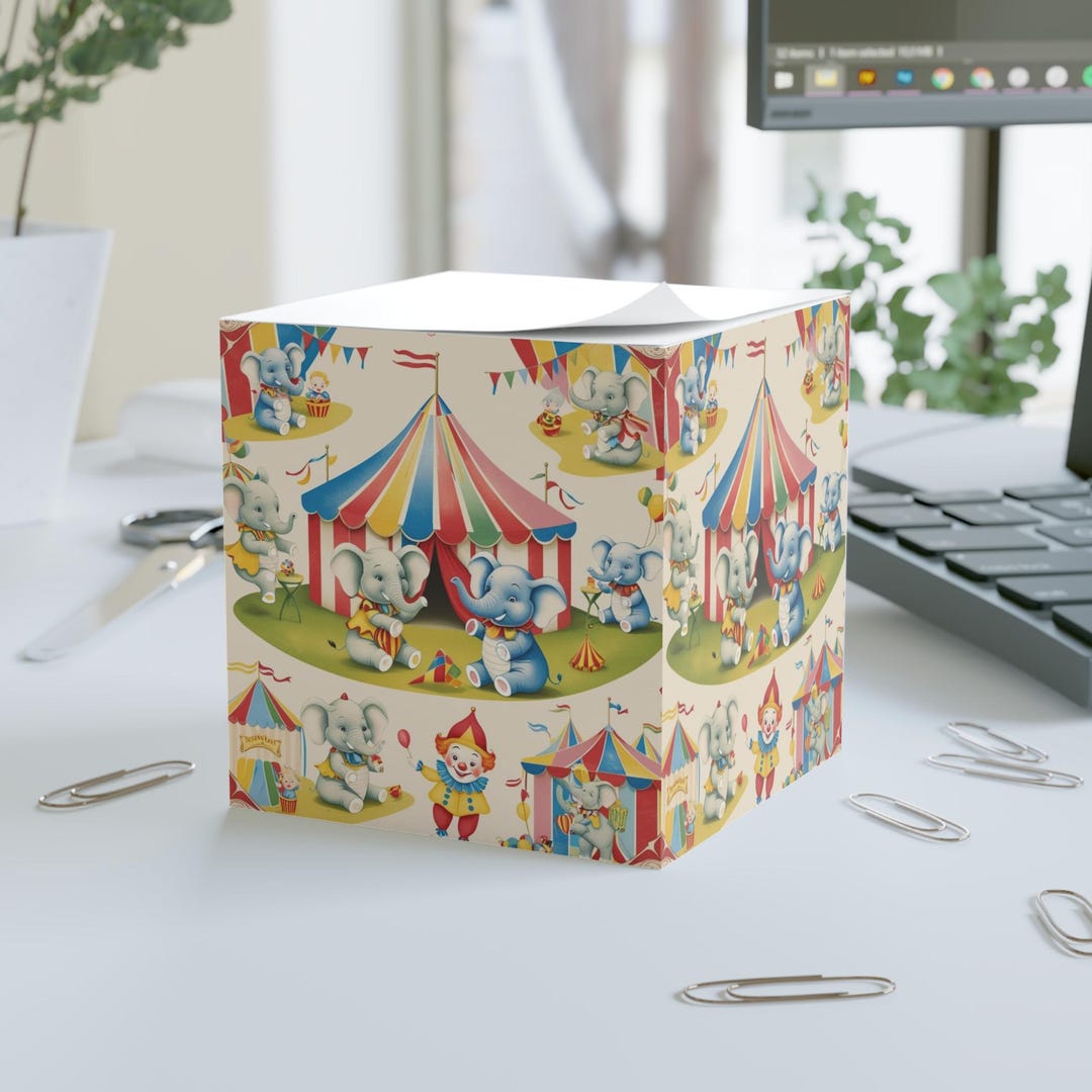 Vintage Circus Note Cube Whimsical Desk Accessory With Tents, Elephants ...