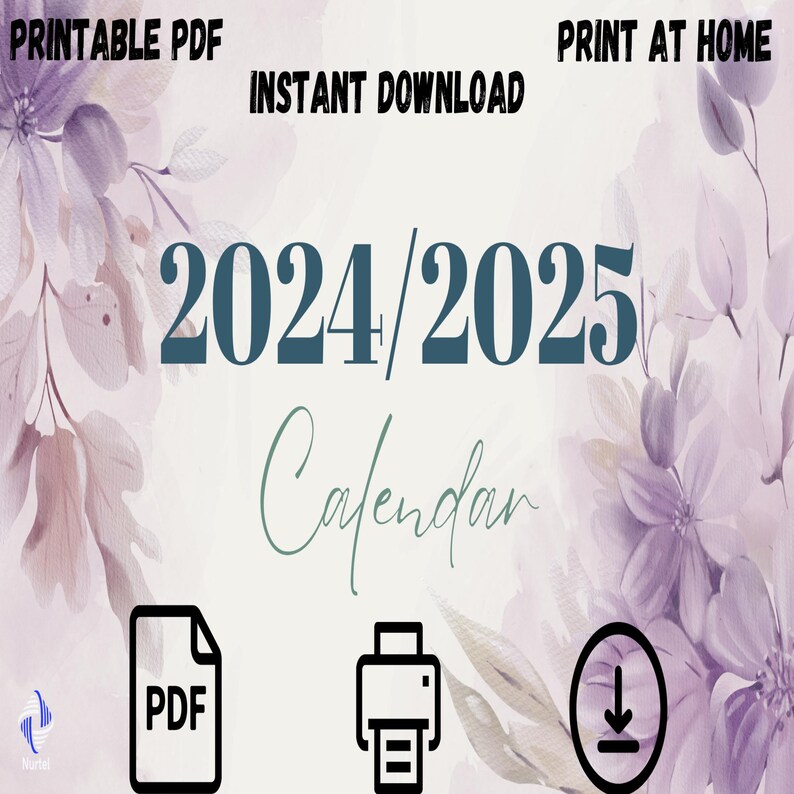 Calendar Template 2024 2025 Monthly Planner Landscape Digital Calendar ...