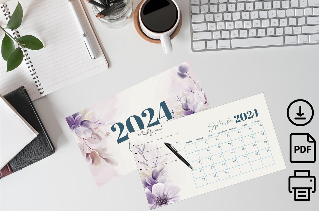 Calendar Template 2024 2025 Monthly Planner Landscape Digital Calendar ...