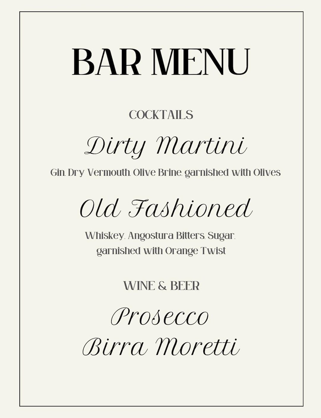 Wedding Bar Menu Template - Etsy