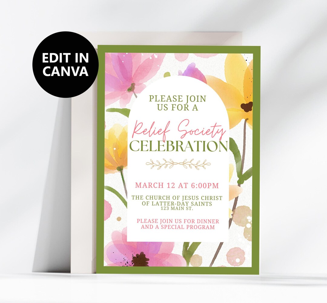 Relief Society Birthday Invitation, Editable LDS, Relief Society ...