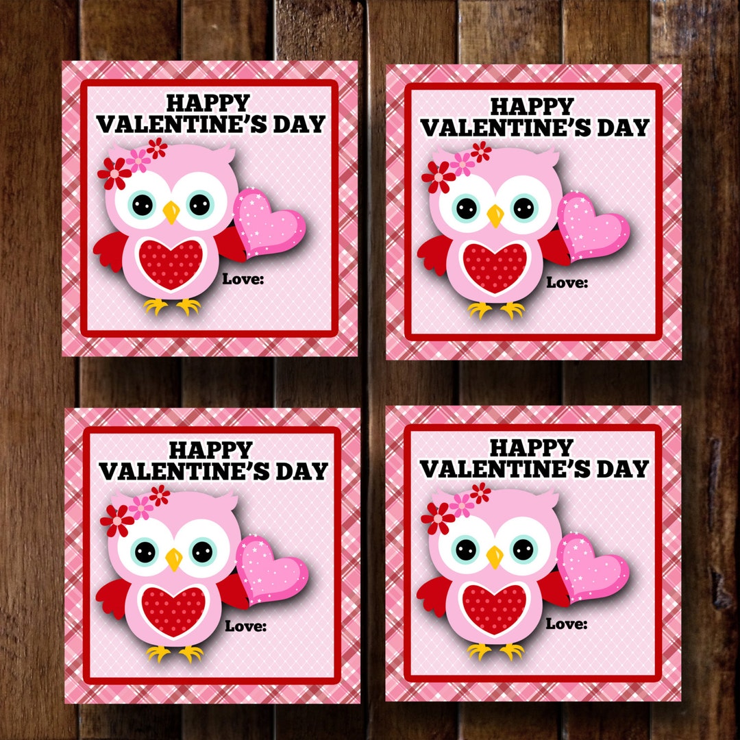 Happy Valentine's Day- Owl - Gift Tags, Cards- (6) 3x3 Cards- Instant ...