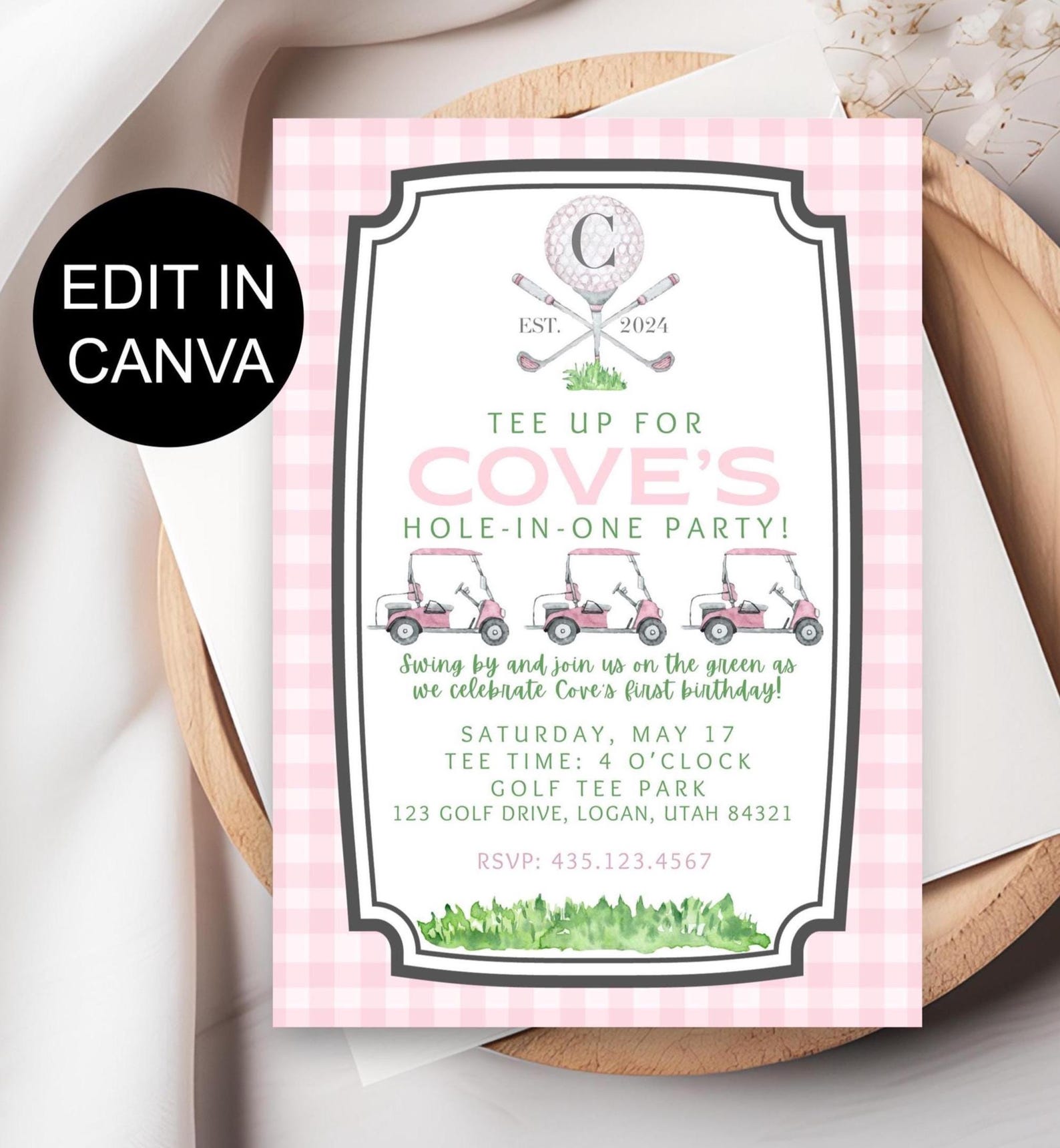Golf 1st Birthday Party Invitation Template, Golf Birthday Invitation ...