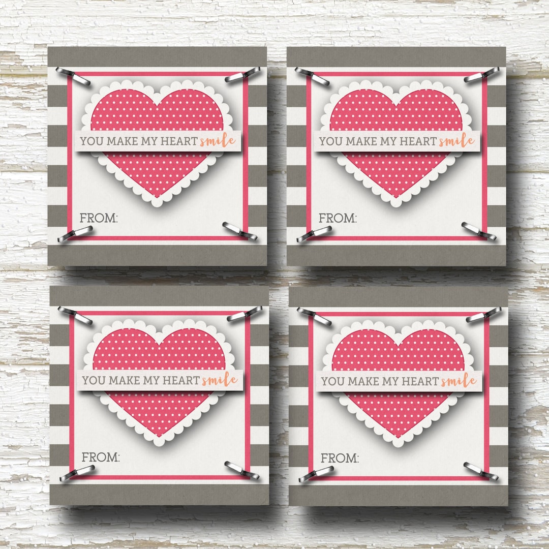 You Make My Heart Smile- Happy Valentine's Day- Gift Tags, Cards, Treat ...